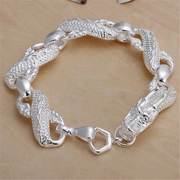 Accessories | Mens 925 Sterling Silver 8 Dragon Link Chain Bracelet ...
